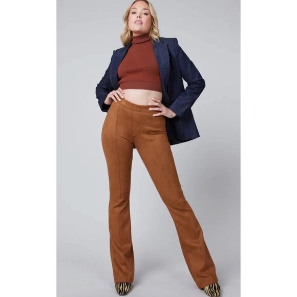 SPANX | Pants & Jumpsuits | Spanx Size S Caramel Brown Faux Suede Mid ...